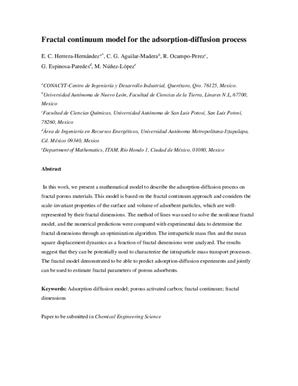 (PDF) Fractal continuum model for the adsorption-diffusion process | E. C. Herrera-Hernández ...