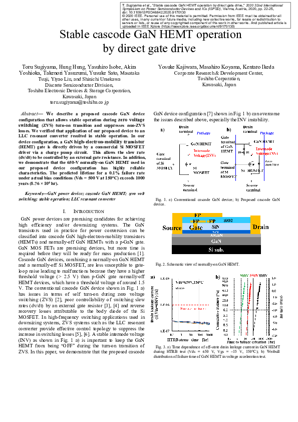 (PDF) Stable cascode GaN HEMT operation by direct gate drive | hung ...