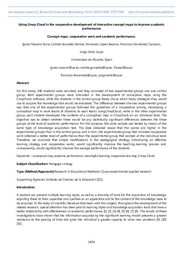 (PDF) Using Cmap Cloud in the cooperative development of interactive concept maps to improve ...