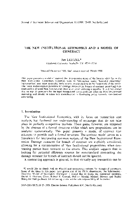 (PDF) The new institutional economics and a model of contract