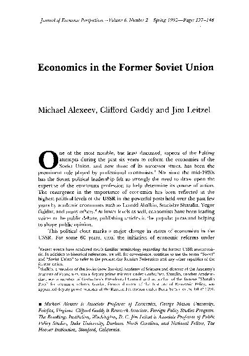(PDF) Economics in the Former Soviet Union