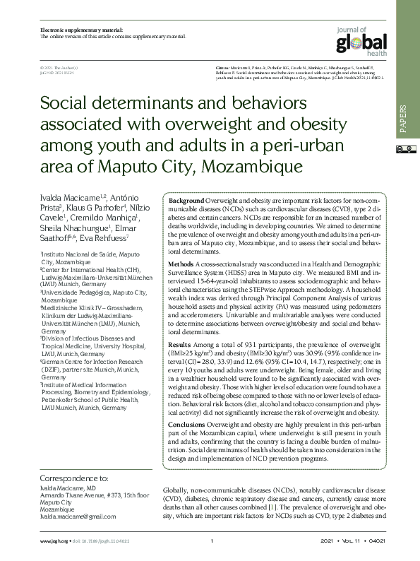 (PDF) Social determinants and behaviors associated with overweight and ...