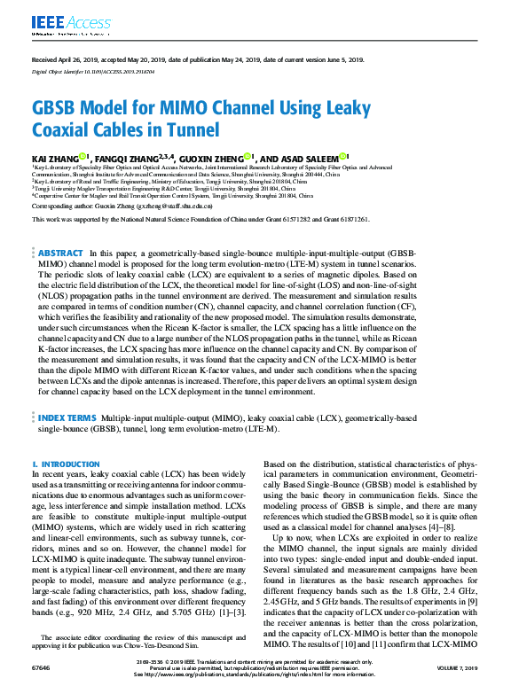 (PDF) GBSB Model for MIMO Channel Using Leaky Coaxial Cables in Tunnel