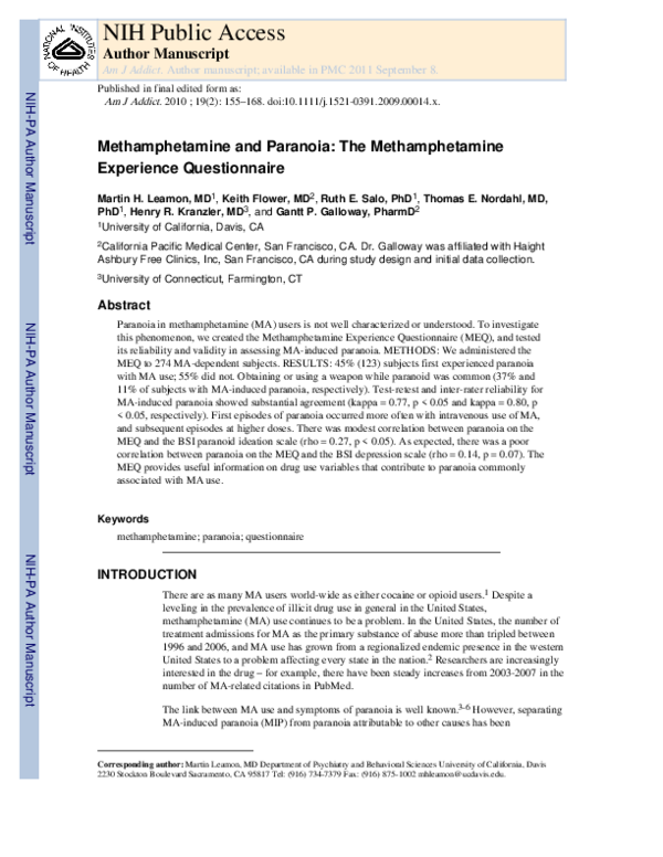 (PDF) Methamphetamine and Paranoia: The Methamphetamine Experience ...