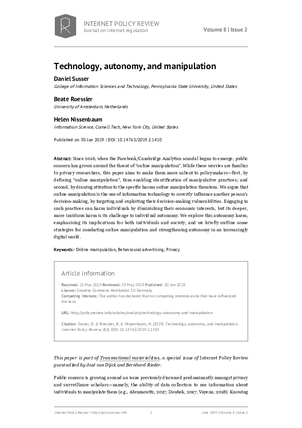 (PDF) Technology, autonomy, and manipulation