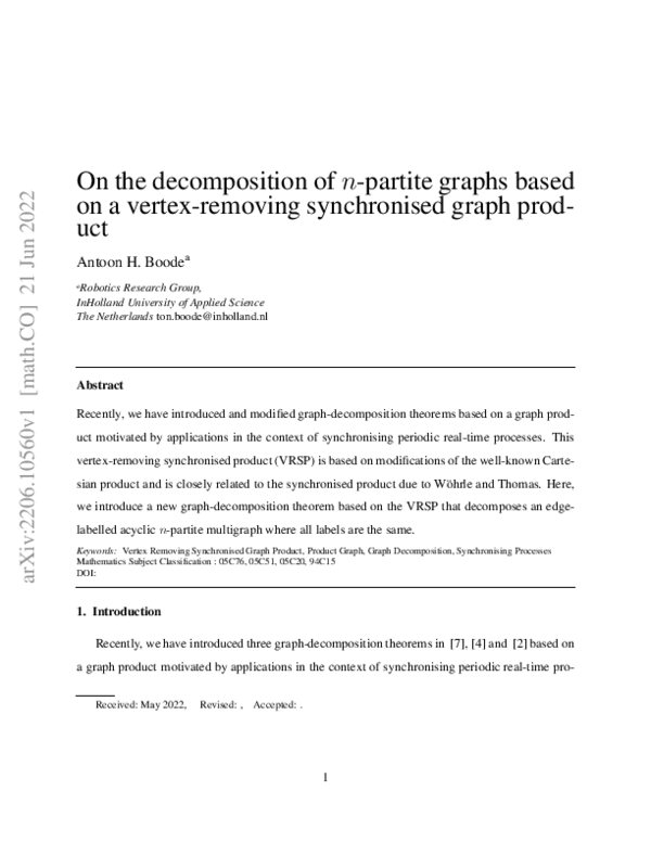 (PDF) On the decomposition of $n$-partite graphs based on a vertex ...