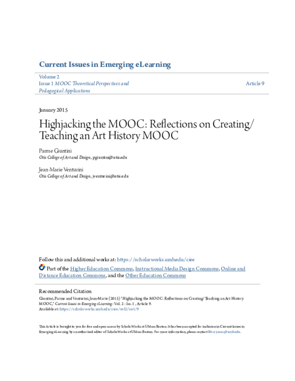 (PDF) Highjacking the MOOC: Reflections on Creating/Teaching an Art ...