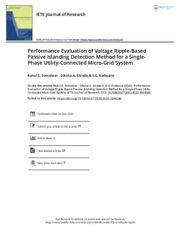 Pdf Performance Evaluation Of Voltage Ripple Based Passive Islanding