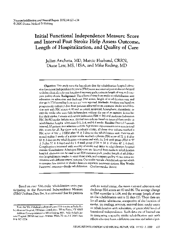 (PDF) Initial Functional Independence Measure Score and Interval Post ...