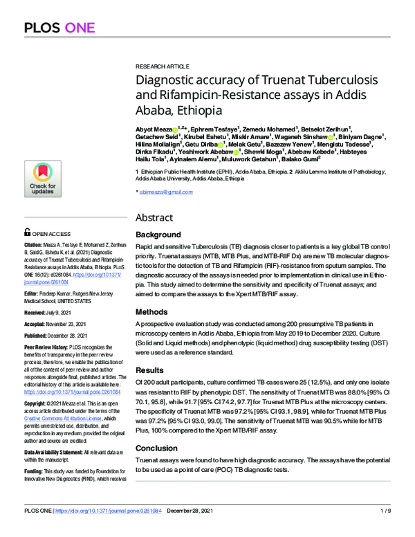 (PDF) Diagnostic accuracy of Truenat Tuberculosis and Rifampicin ...