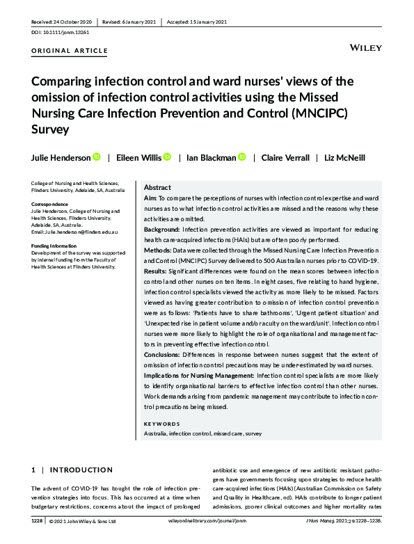 (PDF) Comparing infection control and ward nurses' views of the ...