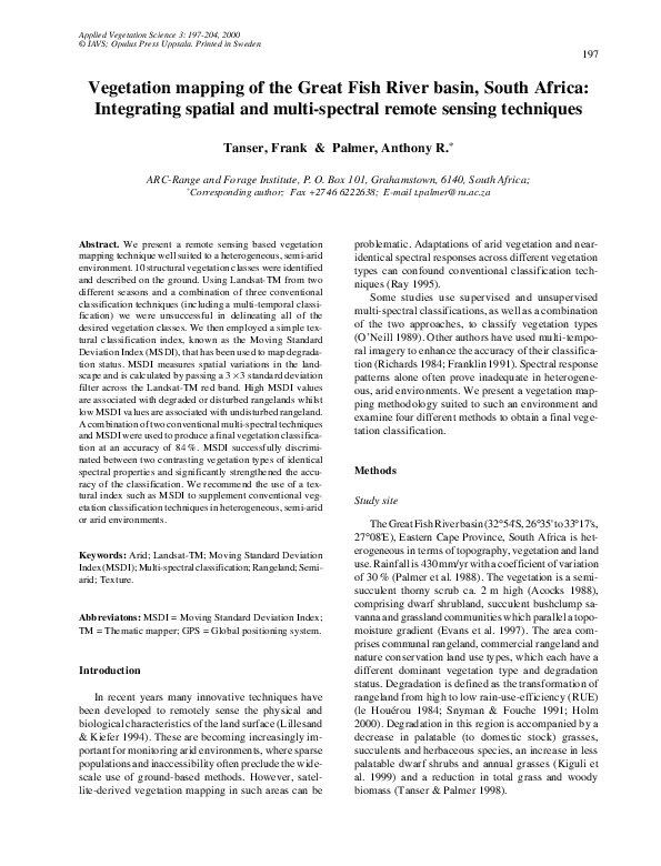 (PDF) Vegetation mapping of the Great Fish River basin, South Africa: Integrating spatial and ...