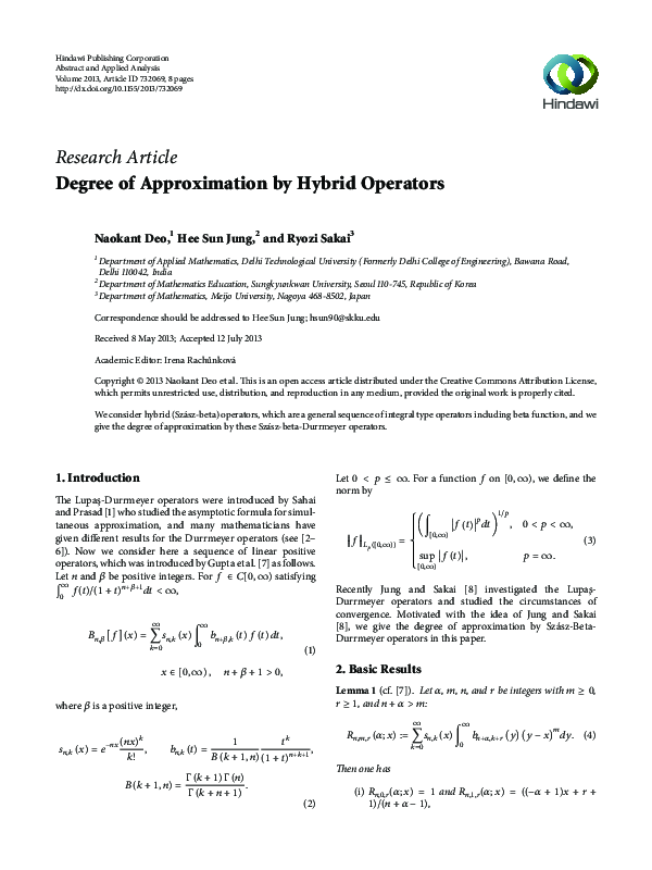 Pdf Degree Of Approximation By Hybrid Operators Naokant Deo