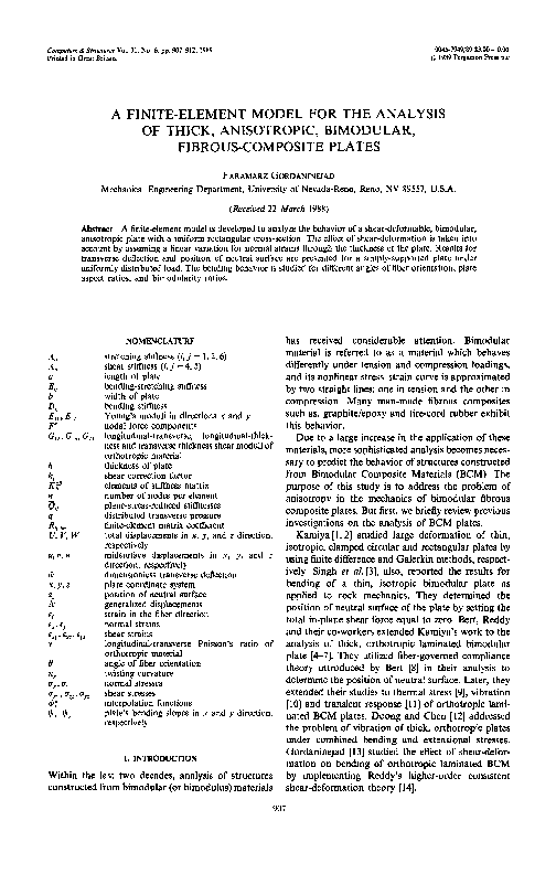 Pdf A Finite Element Model For The Analysis Of Thick Anisotropic Bimodular Fibrous