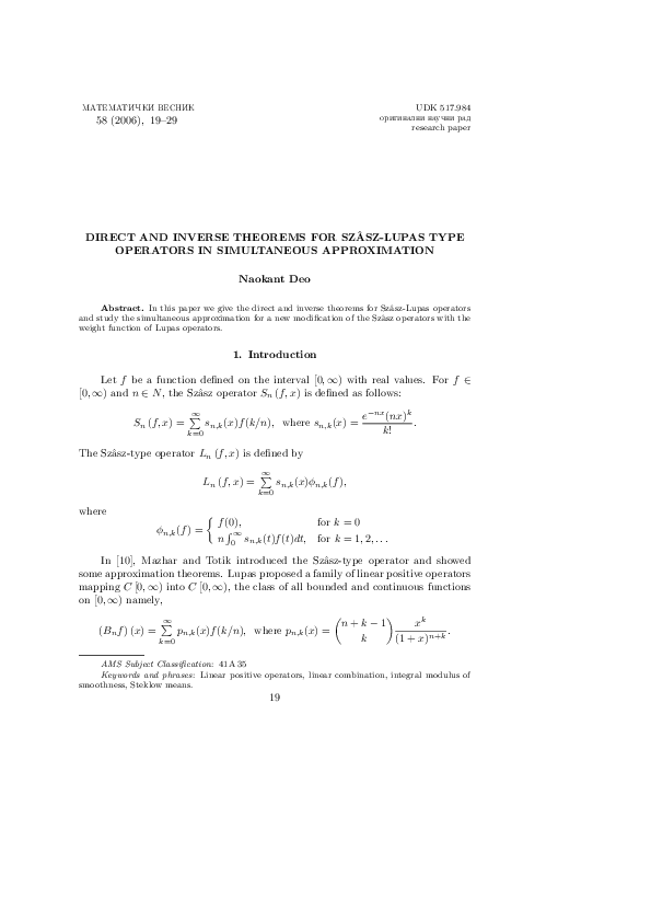 Pdf Direct And Inverse Theorems For Szasz Lupas Type Operators In Simultaneous Approximation