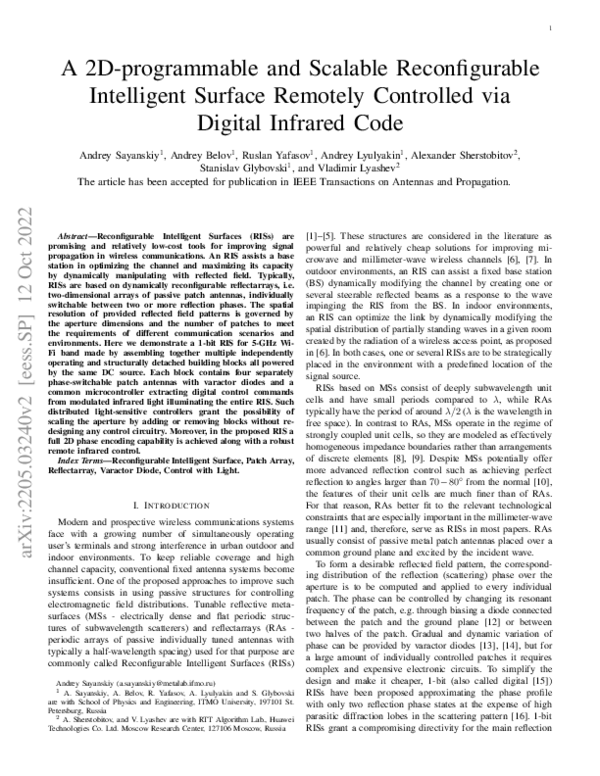 Pdf A 2d Programmable And Scalable Ris Remotely Controlled Via Digital Infrared Code