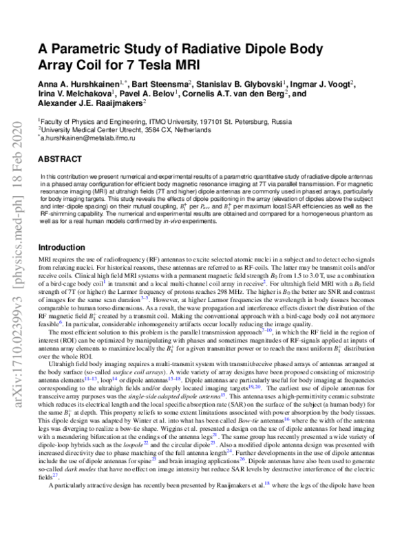(PDF) A parametric study of radiative dipole body array coil for 7 ...