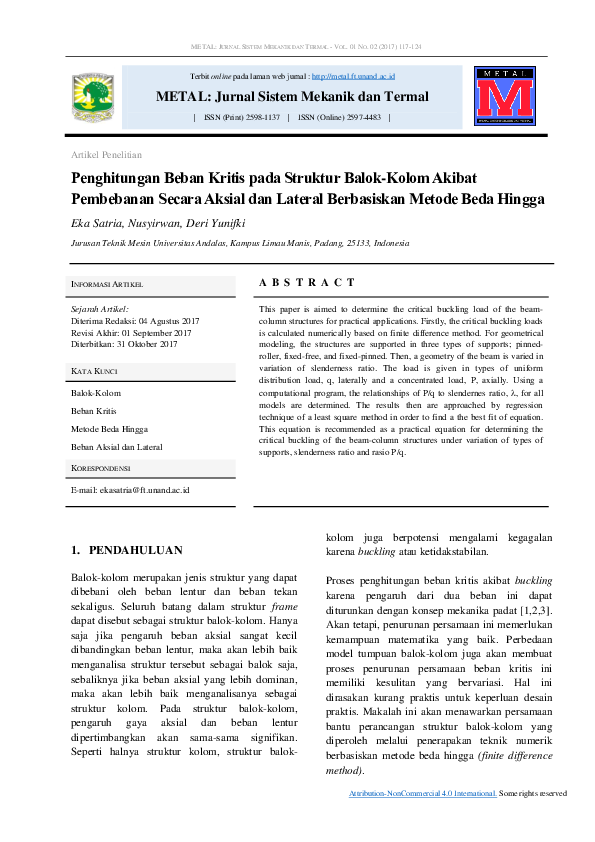 (PDF) Penghitungan Beban Kritis pada Struktur Balok-Kolom Akibat ...
