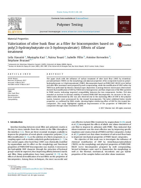 (PDF) Valorization of olive husk flour as a filler for biocomposites ...