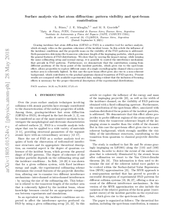 Pdf Surface Analysis Via Fast Atom Diffraction Pattern Visibility