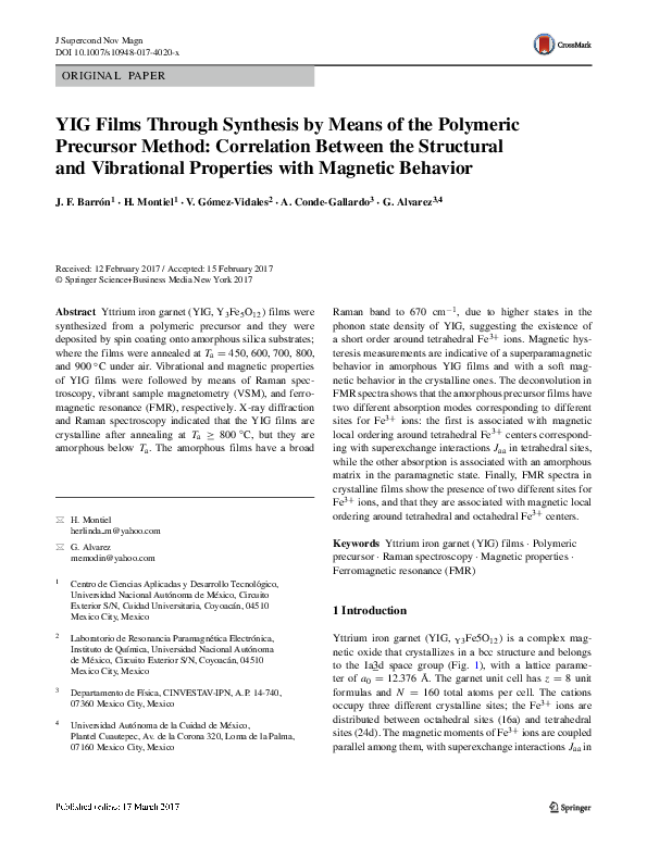 (PDF) YIG Films Through Synthesis by Means of the Polymeric Precursor Method: Correlation ...