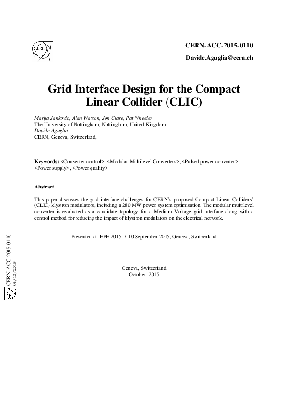 (PDF) Grid interface design for the Compact Linear Collider (CLIC)