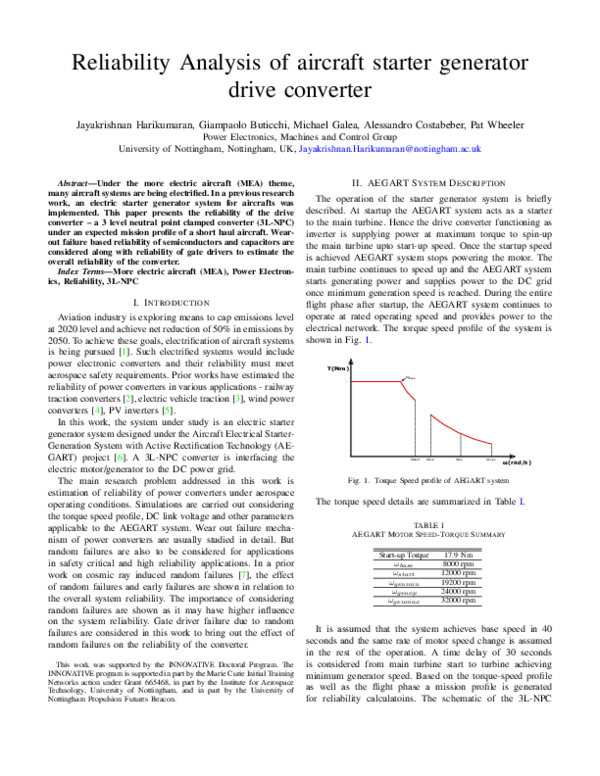 (PDF) Reliability Analysis of aircraft starter generator drive converter
