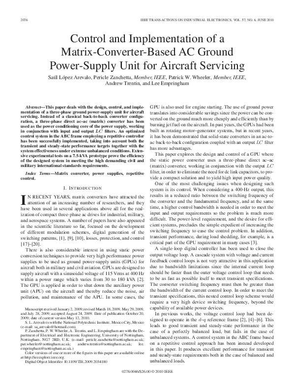 (PDF) Control and Implementation of a Matrix-Converter-Based AC Ground ...