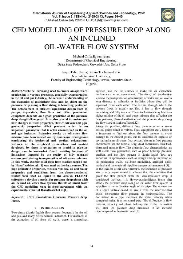 (PDF) CFD Modelling of Pressure Drop Along an Inclined Oil-Water Flow System