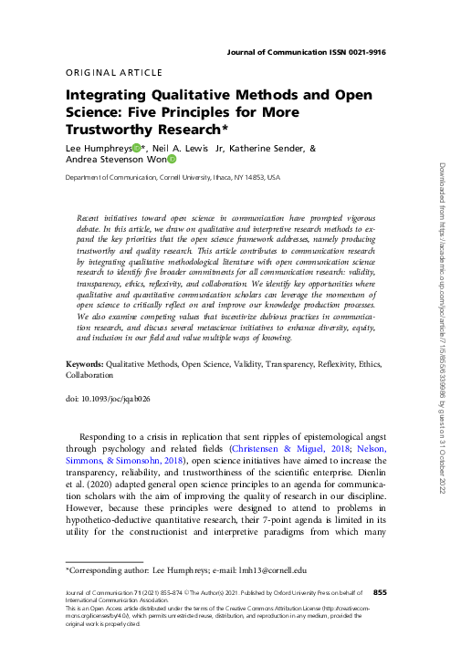 (PDF) Integrating Qualitative Methods and Open Science: Five Principles for More Trustworthy ...