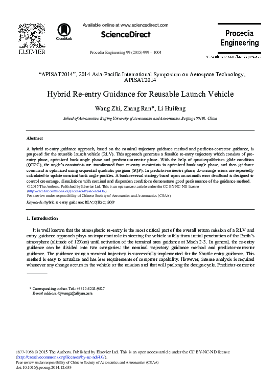 (PDF) Hybrid Re-entry Guidance for Reusable Launch Vehicle