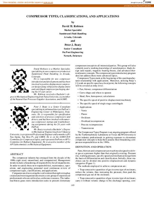 (PDF) Compressor Types, Classifications, And Applications