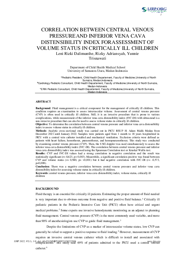 (PDF) Correlation Between Central Venous Pressure and Inferior Vena ...