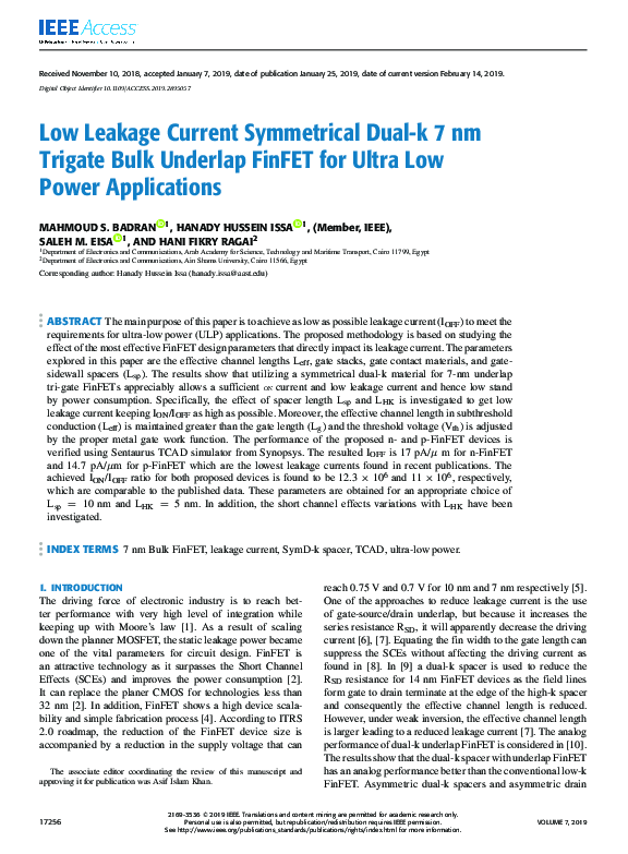 (PDF) Low Leakage Current Symmetrical Dual-k 7 nm Trigate Bulk Underlap ...