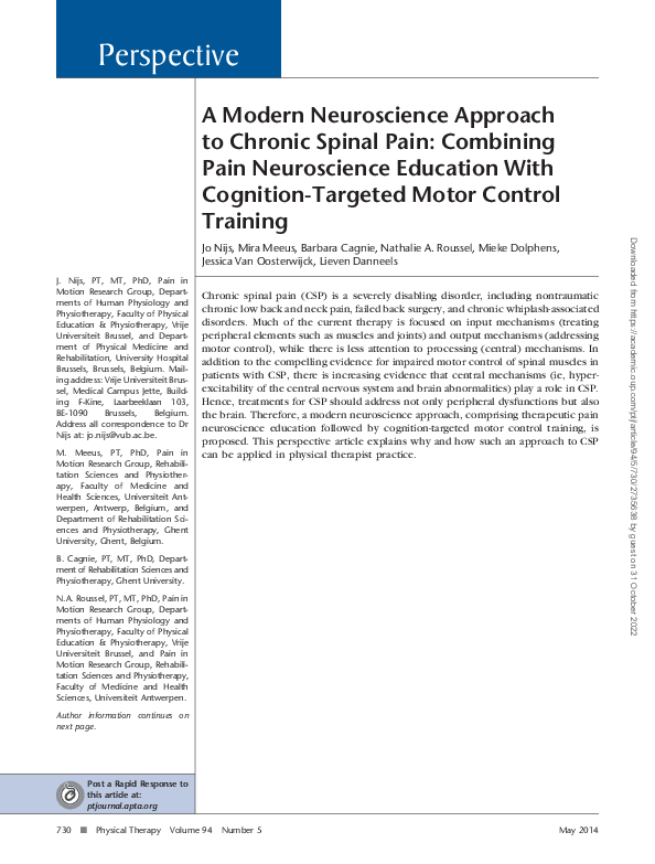 (PDF) A Modern Neuroscience Approach to Chronic Spinal Pain: Combining Pain Neuroscience ...