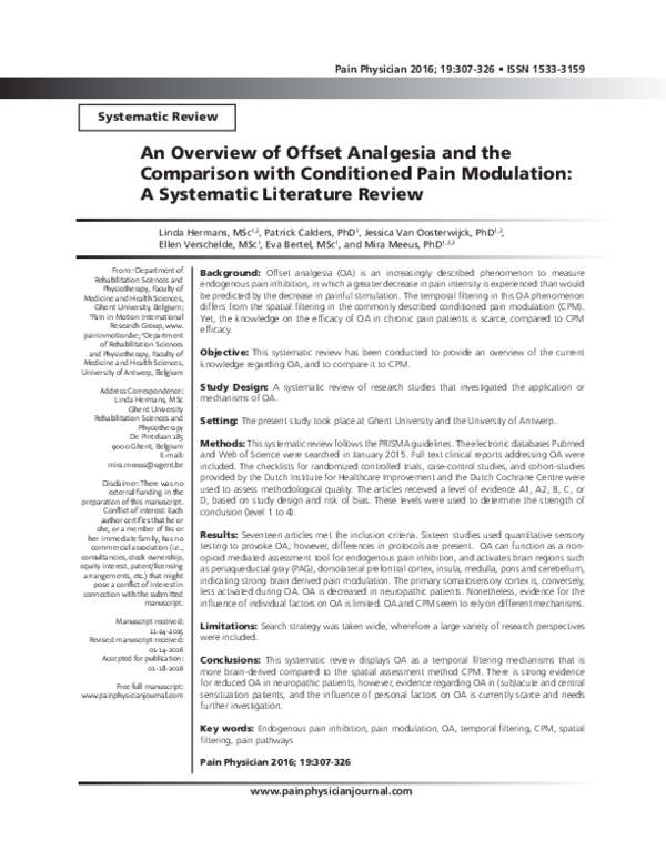 (PDF) An Overview of Offset Analgesia and the Comparison with ...