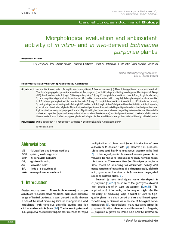 (PDF) Morphological evaluation and antioxidant activity of in vitro- and in vivo-derived ...