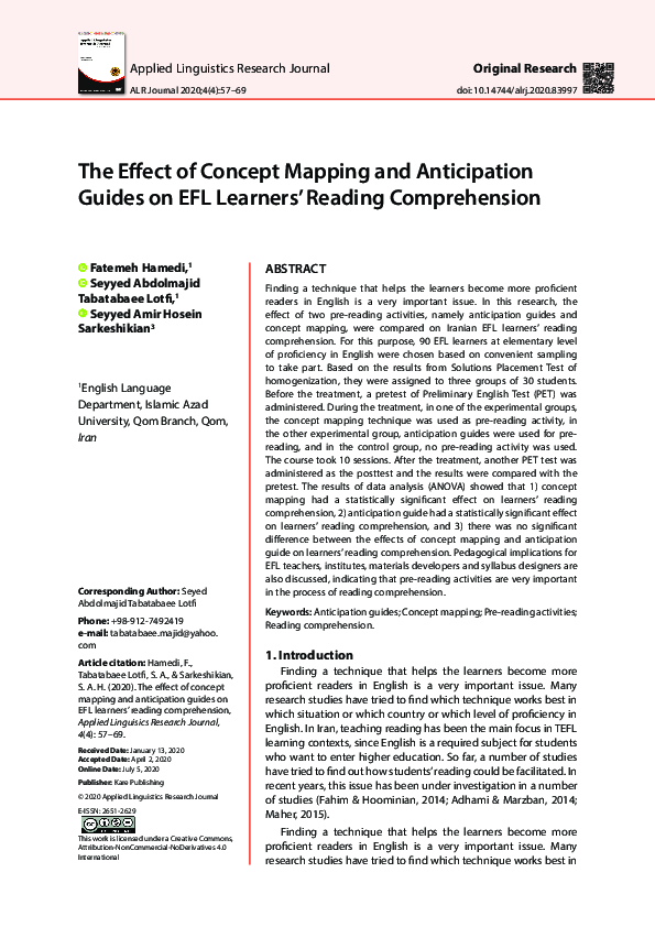 (PDF) The Effect of Concept Mapping and Anticipation Guides on Iranian EFL Learners' Reading ...