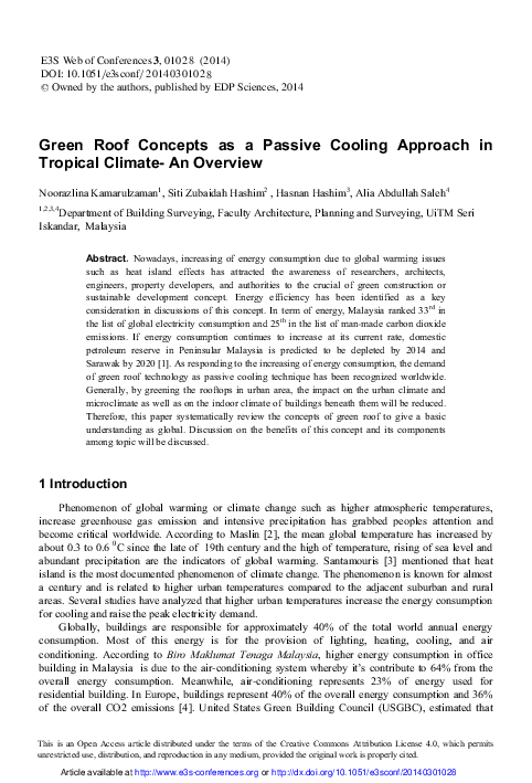 (PDF) Green Roof Concepts as a Passive Cooling Approach in Tropical Climate- An Overview