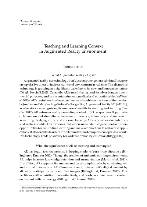 (PDF) Teaching and Learning Context in Augmented Reality Environment