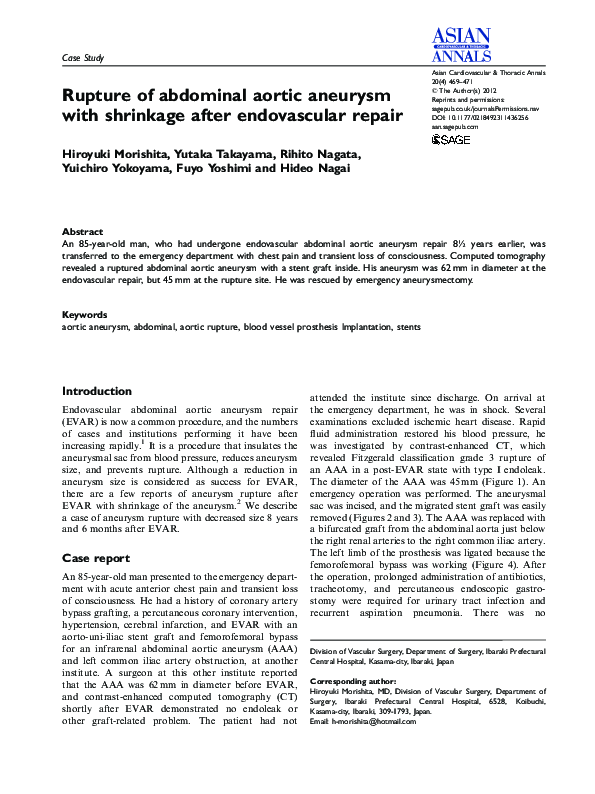 (PDF) Rupture of abdominal aortic aneurysm with shrinkage after ...