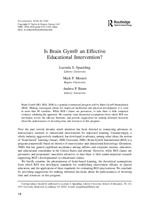 (PDF) Is Brain Gym® an Effective Educational Intervention?