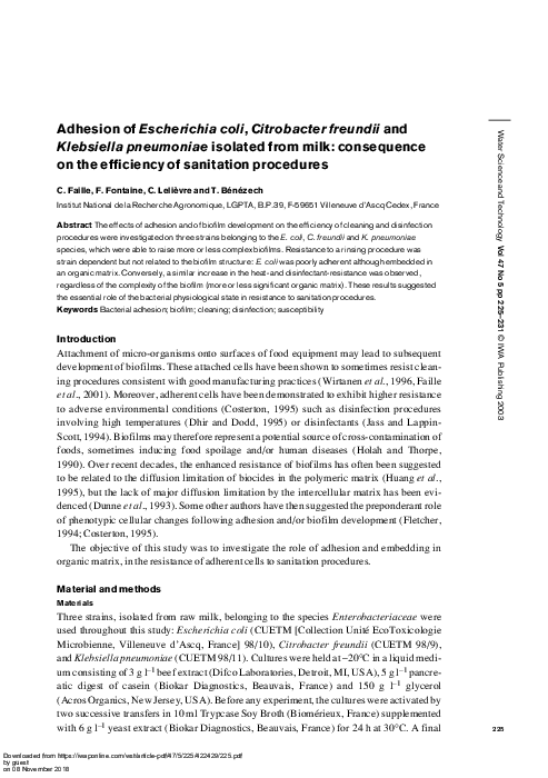 (PDF) Adhesion of Escherichia coli, Citrobacter freundii and Klebsiella ...
