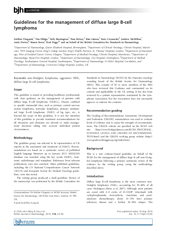 (PDF) Guidelines for the management of diffuse large B-cell lymphoma ...