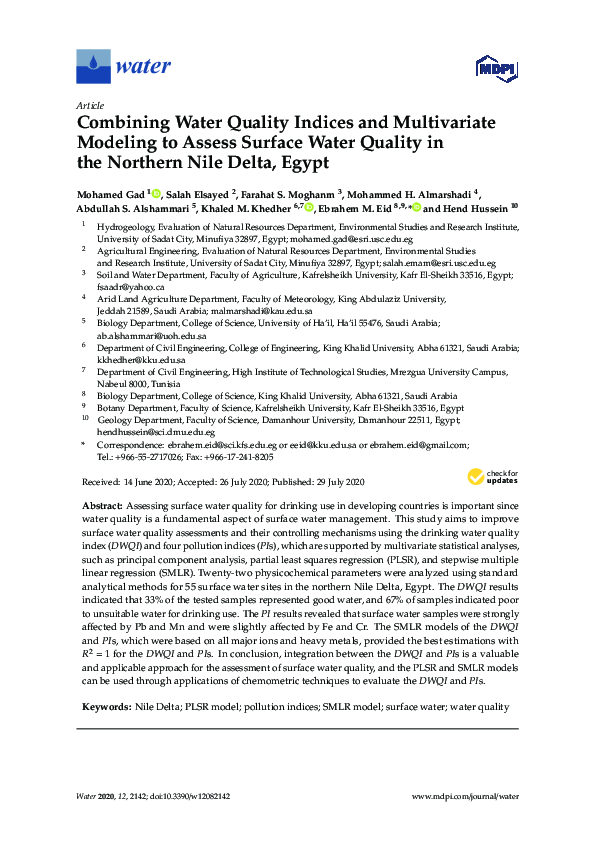 (PDF) Combining Water Quality Indices and Multivariate Modeling to Assess Surface Water Quality ...