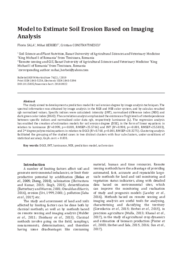 (PDF) Model to Estimate Soil Erosion Based on Imaging Analysis