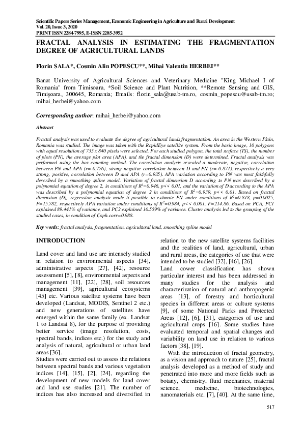 Pdf Fractal Analysis In Estimating The Fragmentation Degree Of Agricultural Lands Herbei