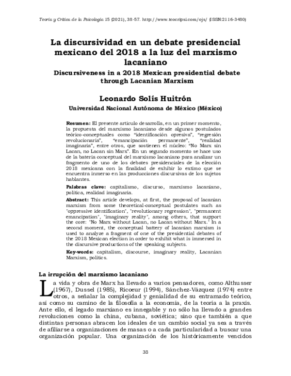 (PDF) La discursividad en un debate presidencial mexicano del 2018 a la ...