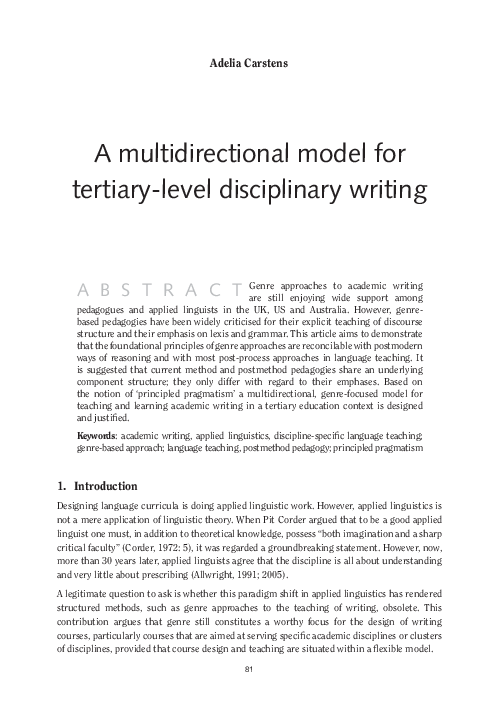 (PDF) A multidirectional model for tertiary-level disciplinary writing