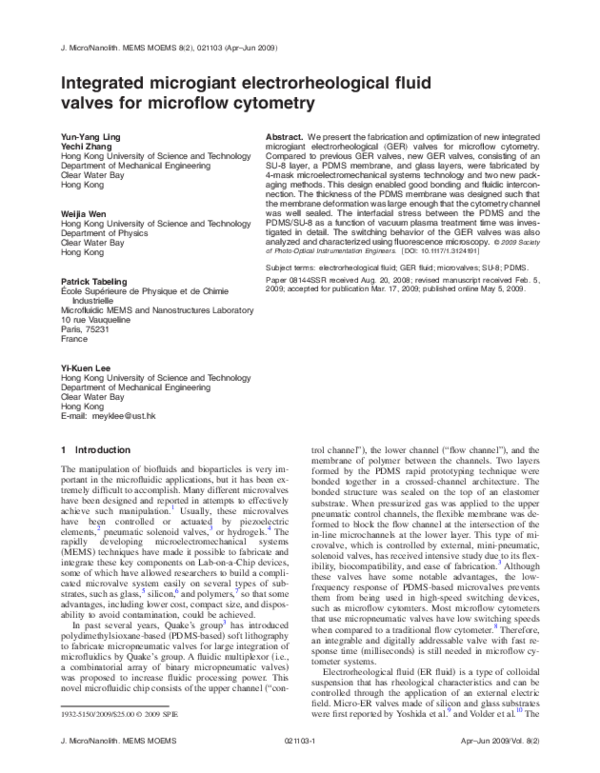 (PDF) Integrated microgiant electrorheological fluid valves for ...
